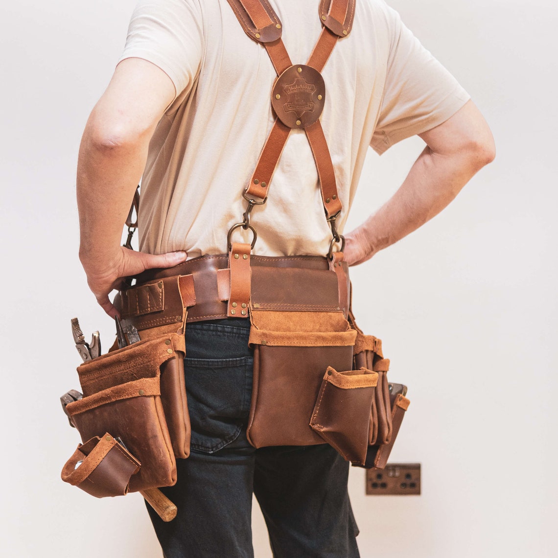 Professional Carpenter Leather Tool Belt, Tool Belt With Suspenders ...