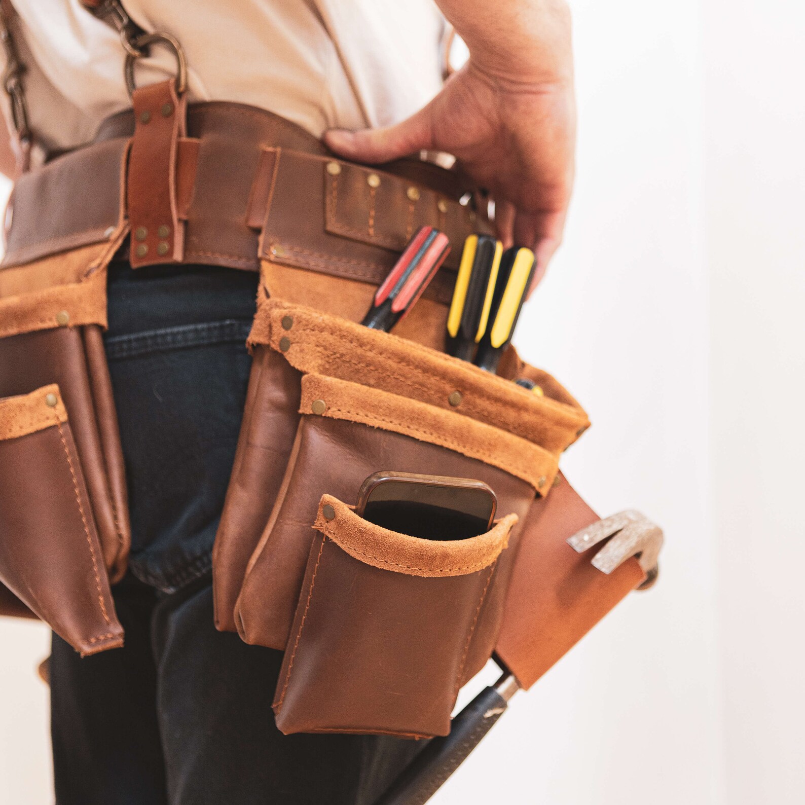 Professional Carpenter Leather Tool Belt, Tool Belt With Suspenders, Tool Belt Pouch, Handmade ...