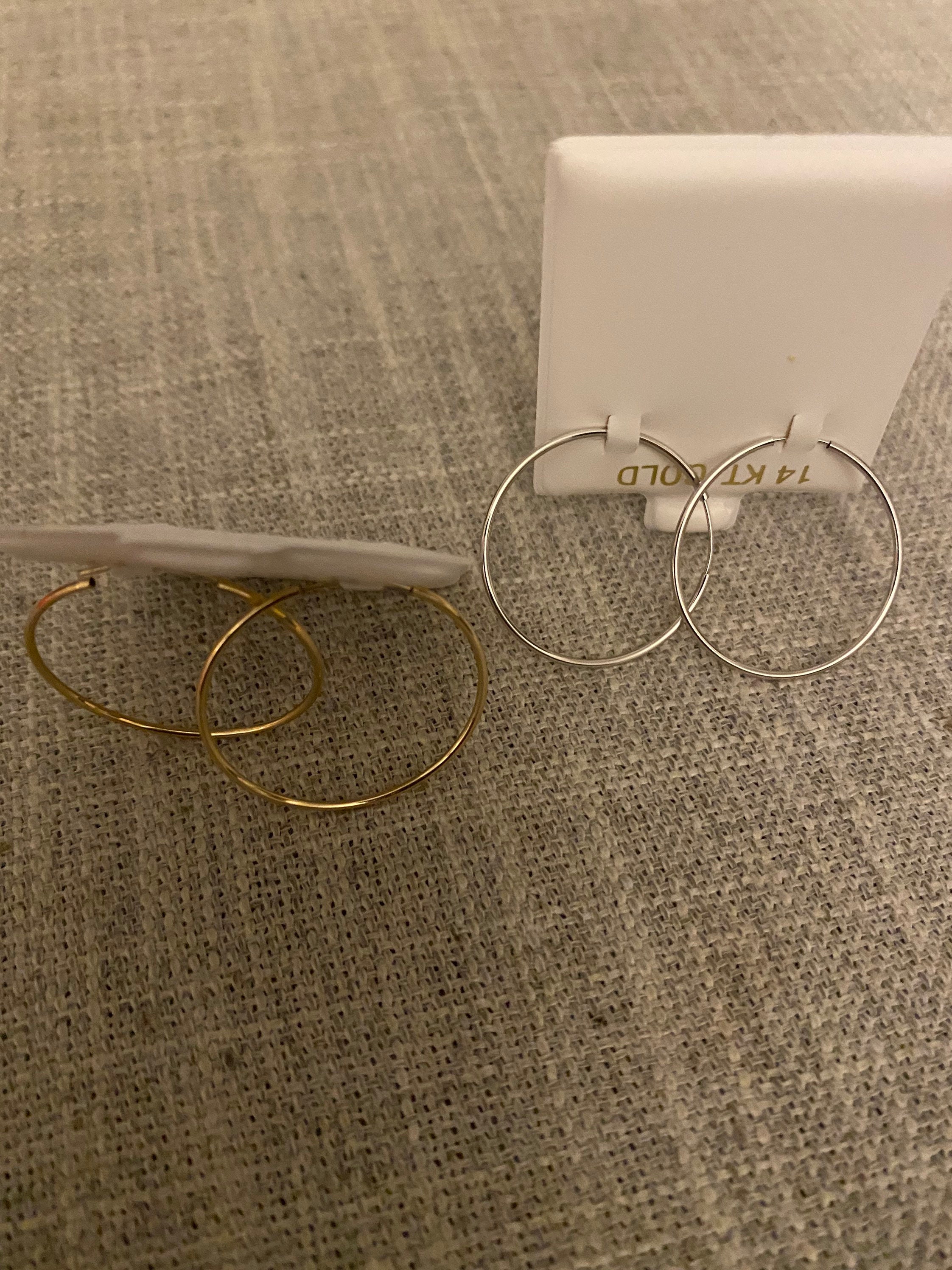 14K Solid Gold Thin Hoop Earringswire Hoop Earringswhite and - Etsy