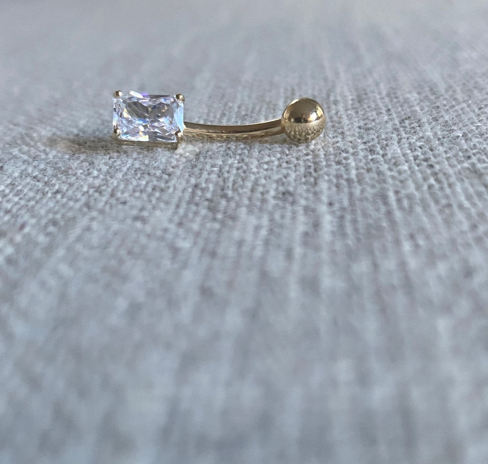 14K Solid Gold Curved Piercing With Cubic Zirconiabelly - Etsy