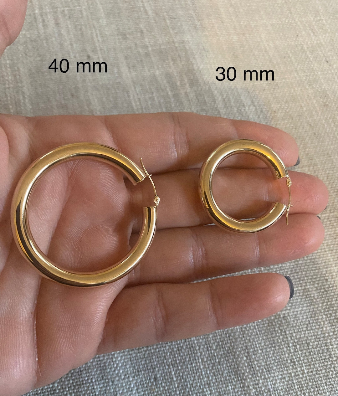 14K Solid Gold 5 Mm Thick Hoop Earrings, 14K Yellow Gold Hoops - Etsy