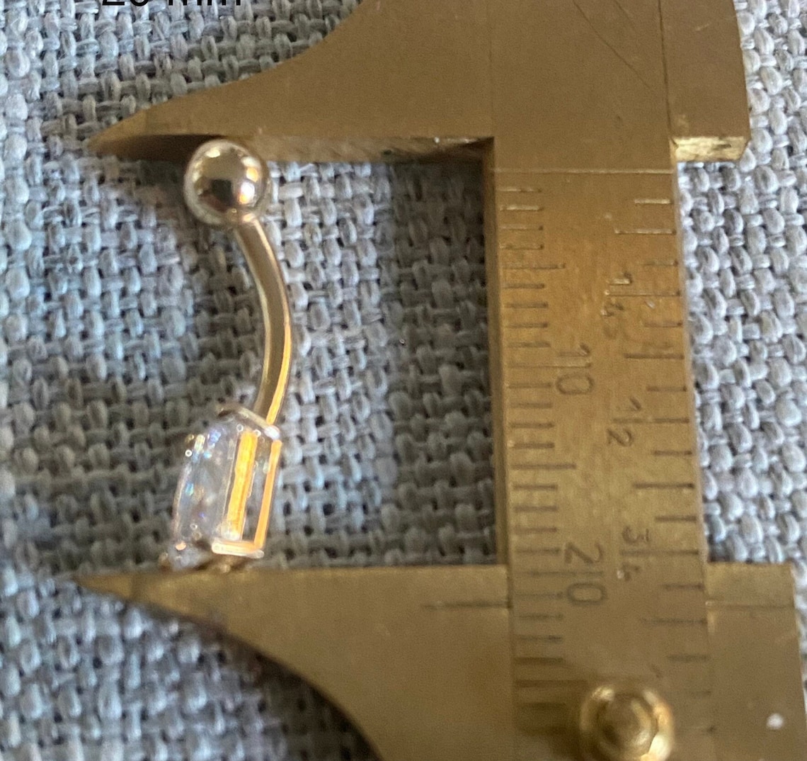 14K Solid Gold Curved Piercing With Cubic Zirconiabelly - Etsy