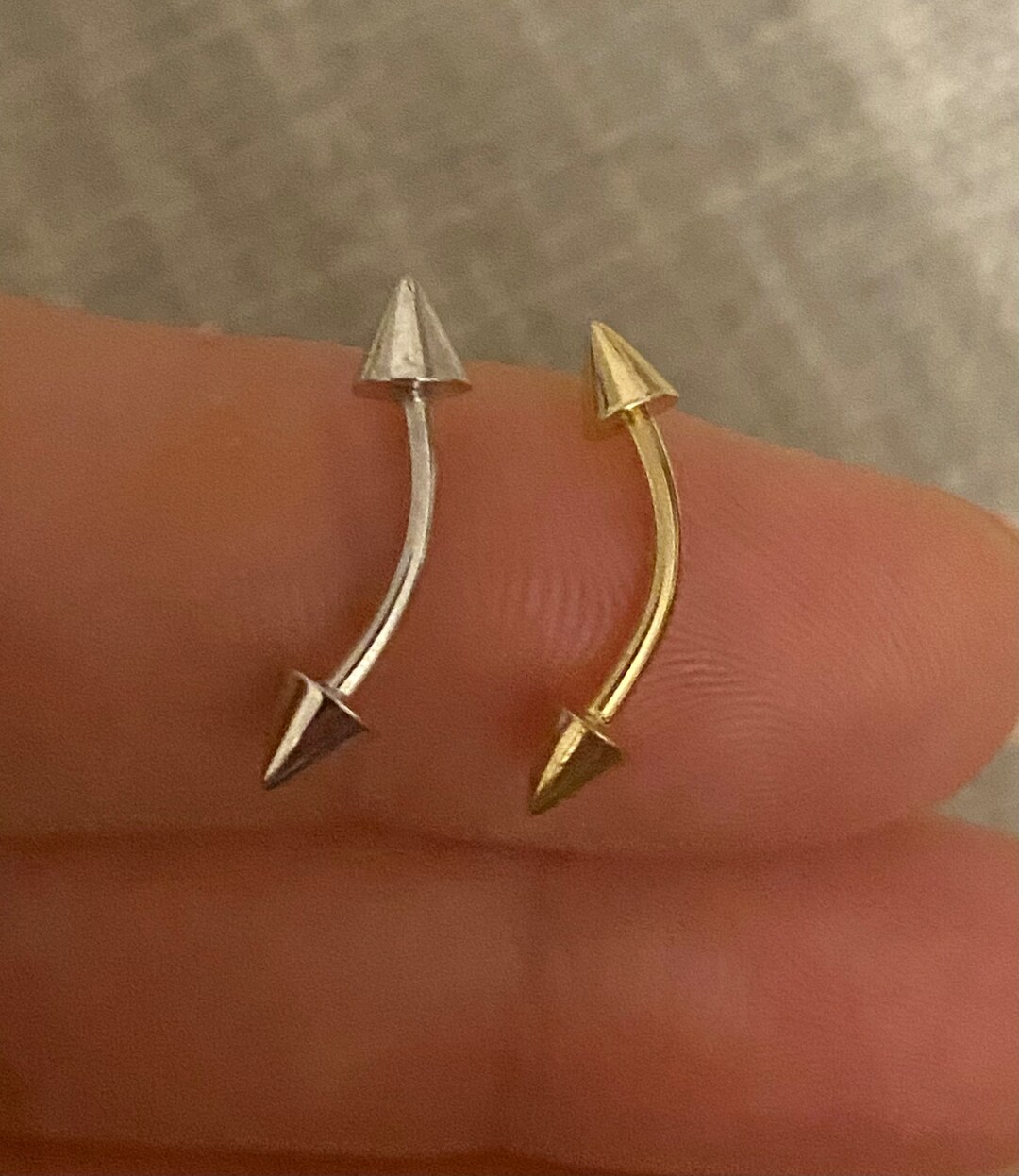 14K Solid Gold Spiked Curved Barbell,gold Nipple Jewelry,gold Eyebrow ...