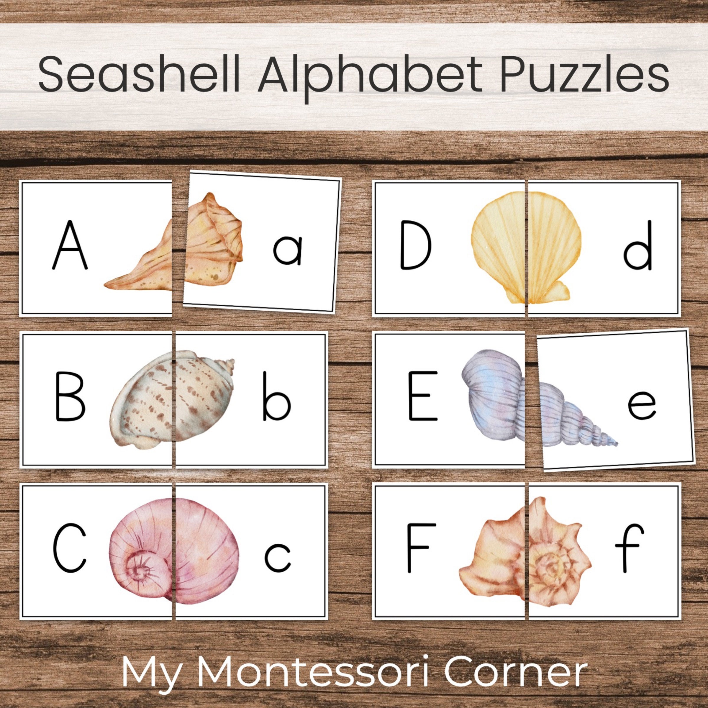 Summer Seashell Alphabet Uppercase Lowercase Matching Puzzle Cards ...