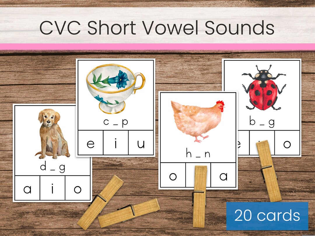 CVC Vowel Sounds Clip Cards montessori Pink Series Phonics - Etsy