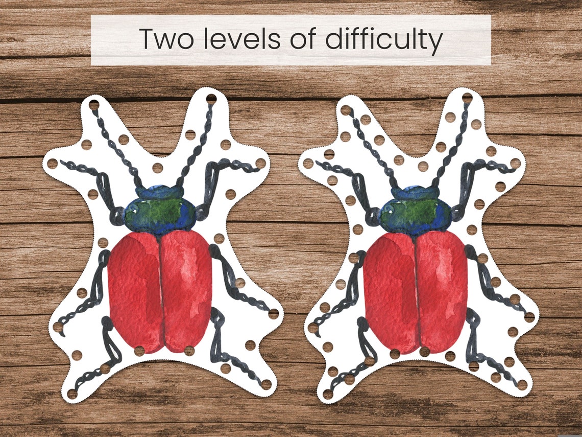 Beetle Lacing Cards, Watercolor (insects Fine Motor Activity Printable ...