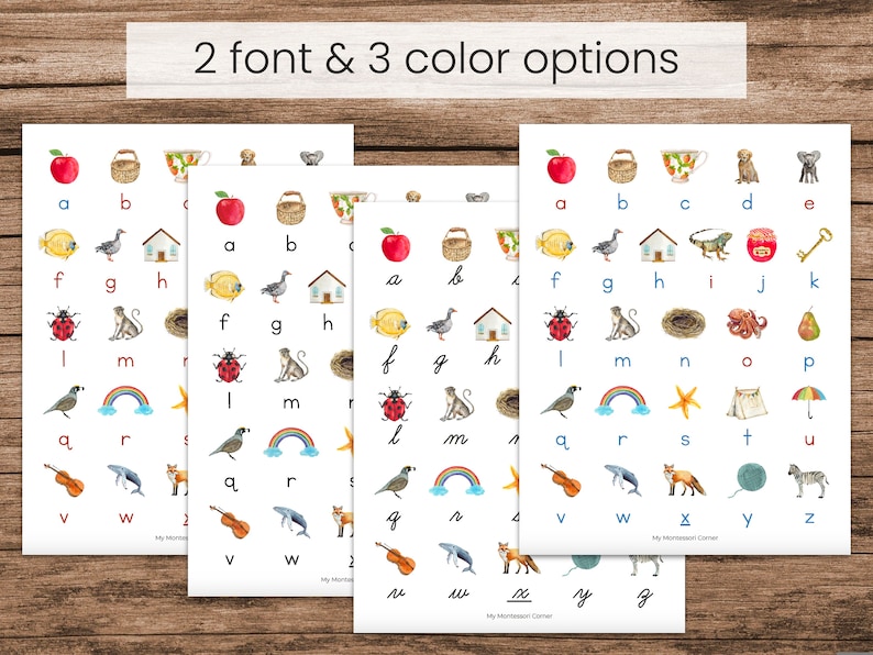Montessori Alphabet and Key Phonogram Charts - Red, Blue, & Green ...