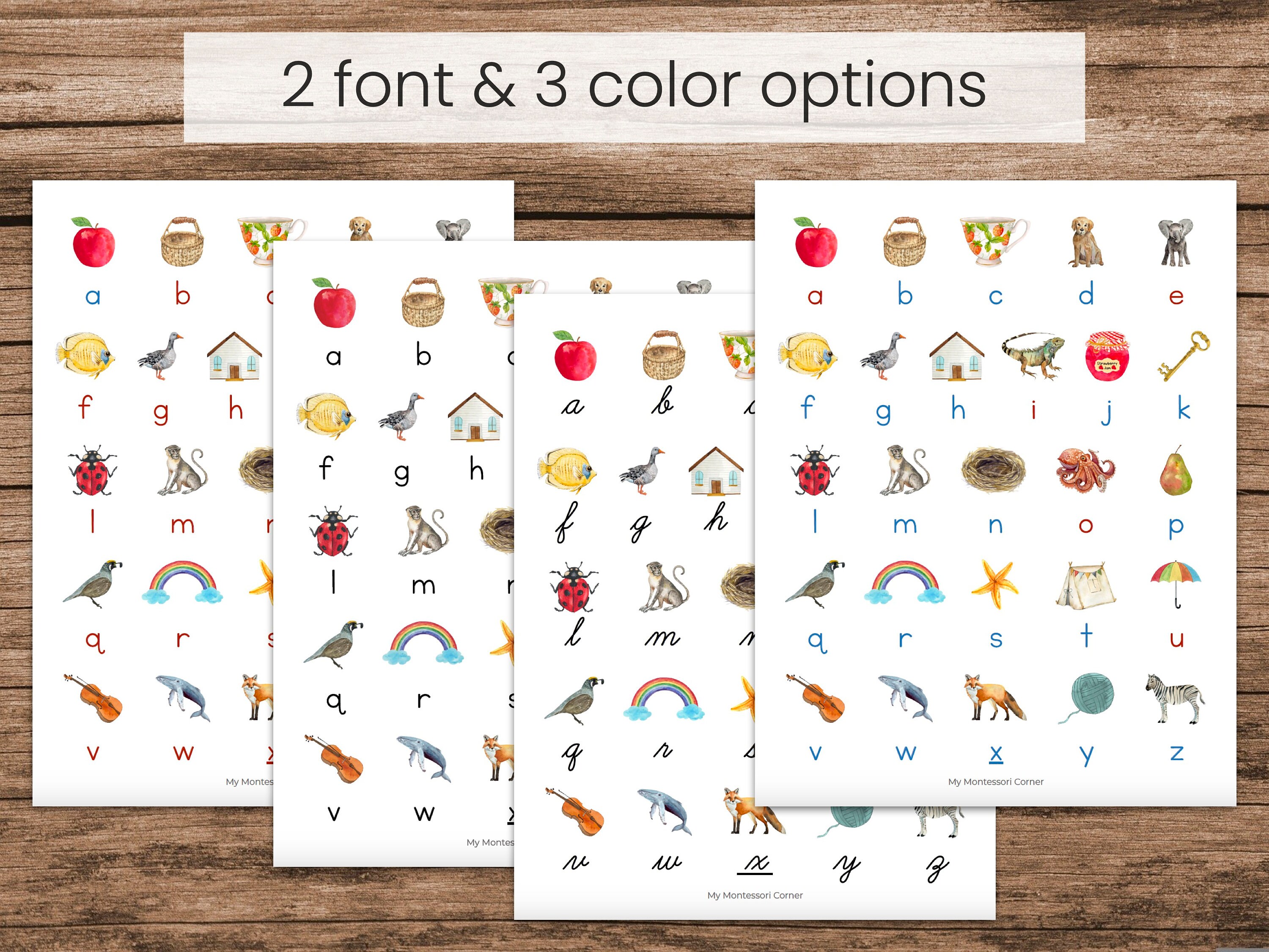 Montessori Alphabet and Key Phonogram Charts - Red, Blue, & Green ...