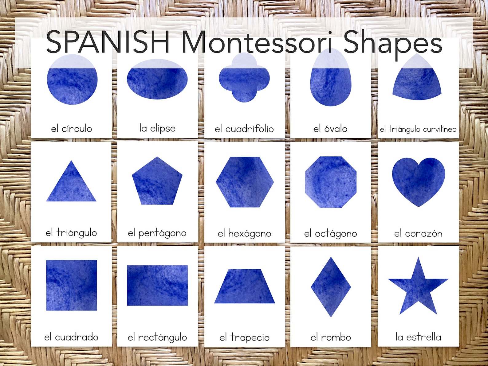 SPANISH Geometric Shapes 3 Part Cards, Watercolor: Montessori ...