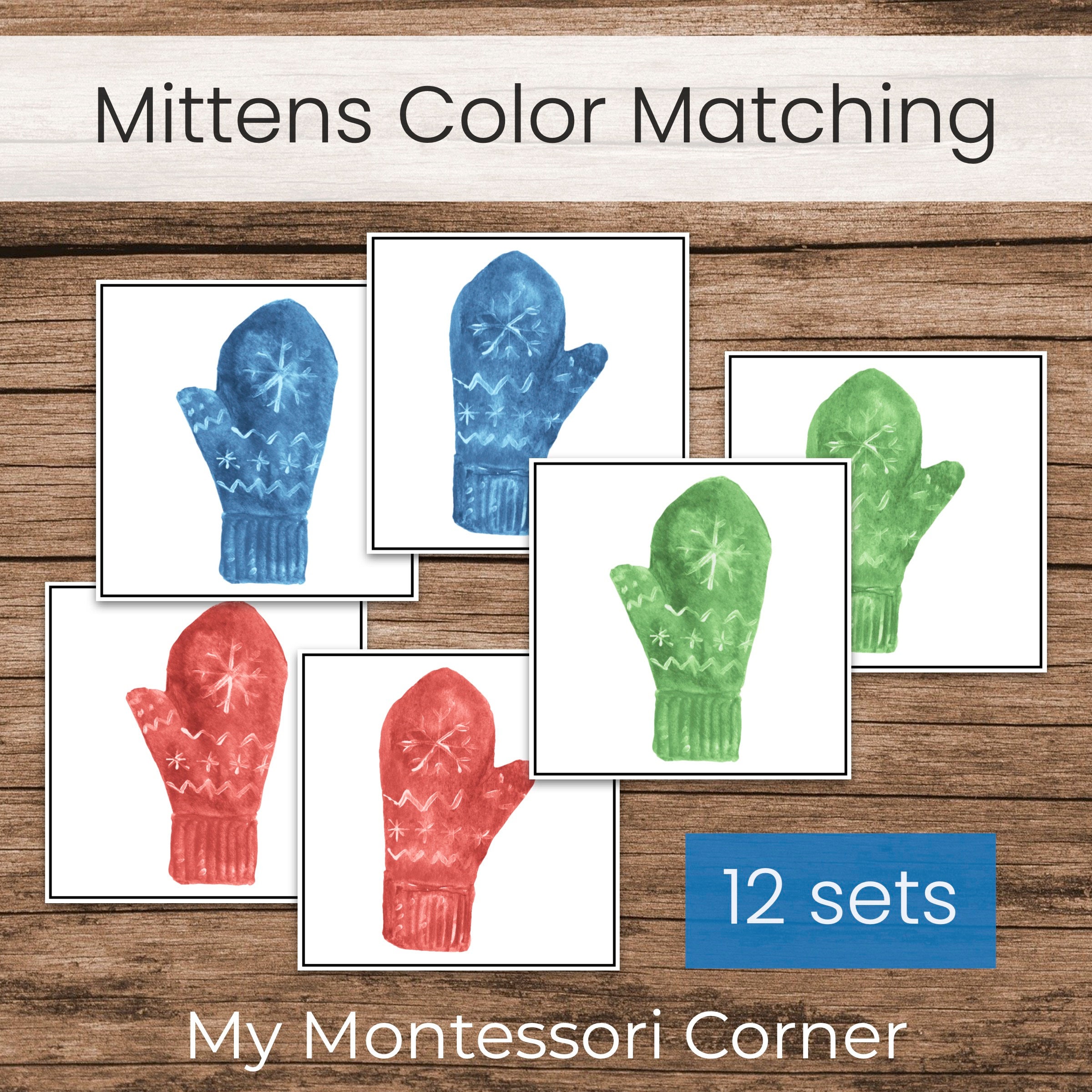 Winter Mittens Color Matching Cards, Montessori Preschool Printable ...