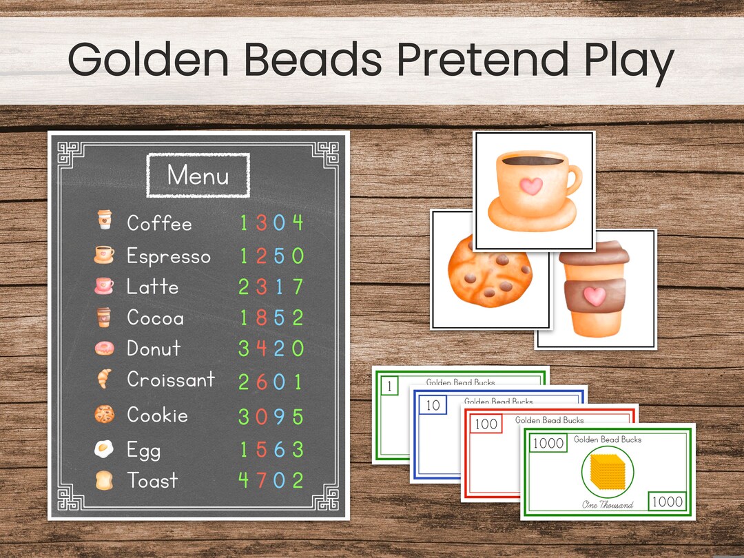 Montessori Golden Beads Coffee Shop Math Play Set, Place Value Game - Etsy