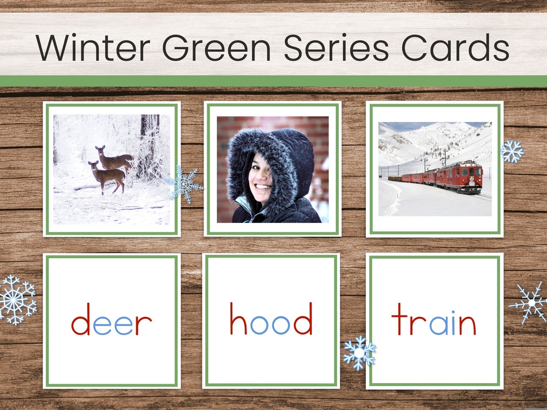 Winter Montessori Green Series Reading Cards picture and Word - Etsy