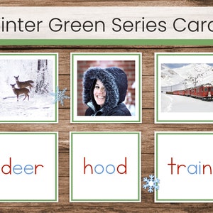 Winter Montessori Green Series Reading Cards picture and Word - Etsy