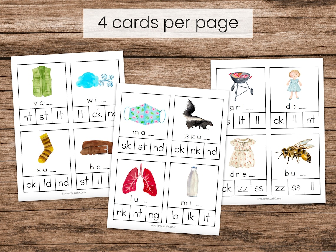 Ending Consonant Blends Clip Cards (montessori Blue Series Language ...