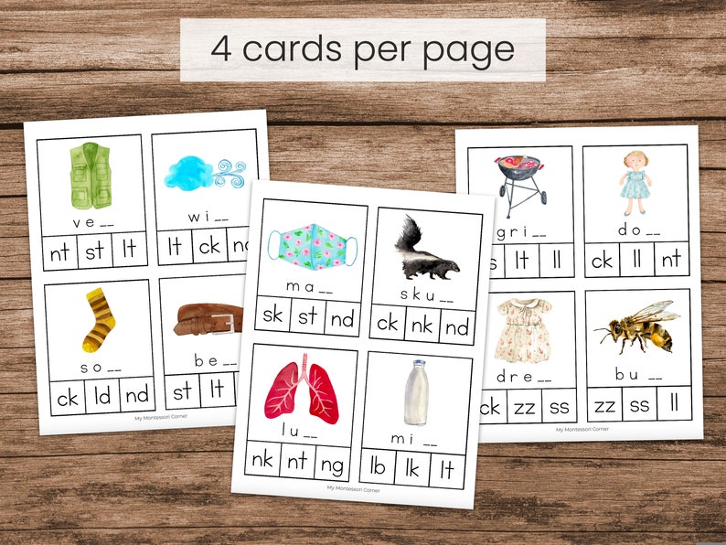 Ending Consonant Blends Clip Cards (montessori Blue Series Language ...