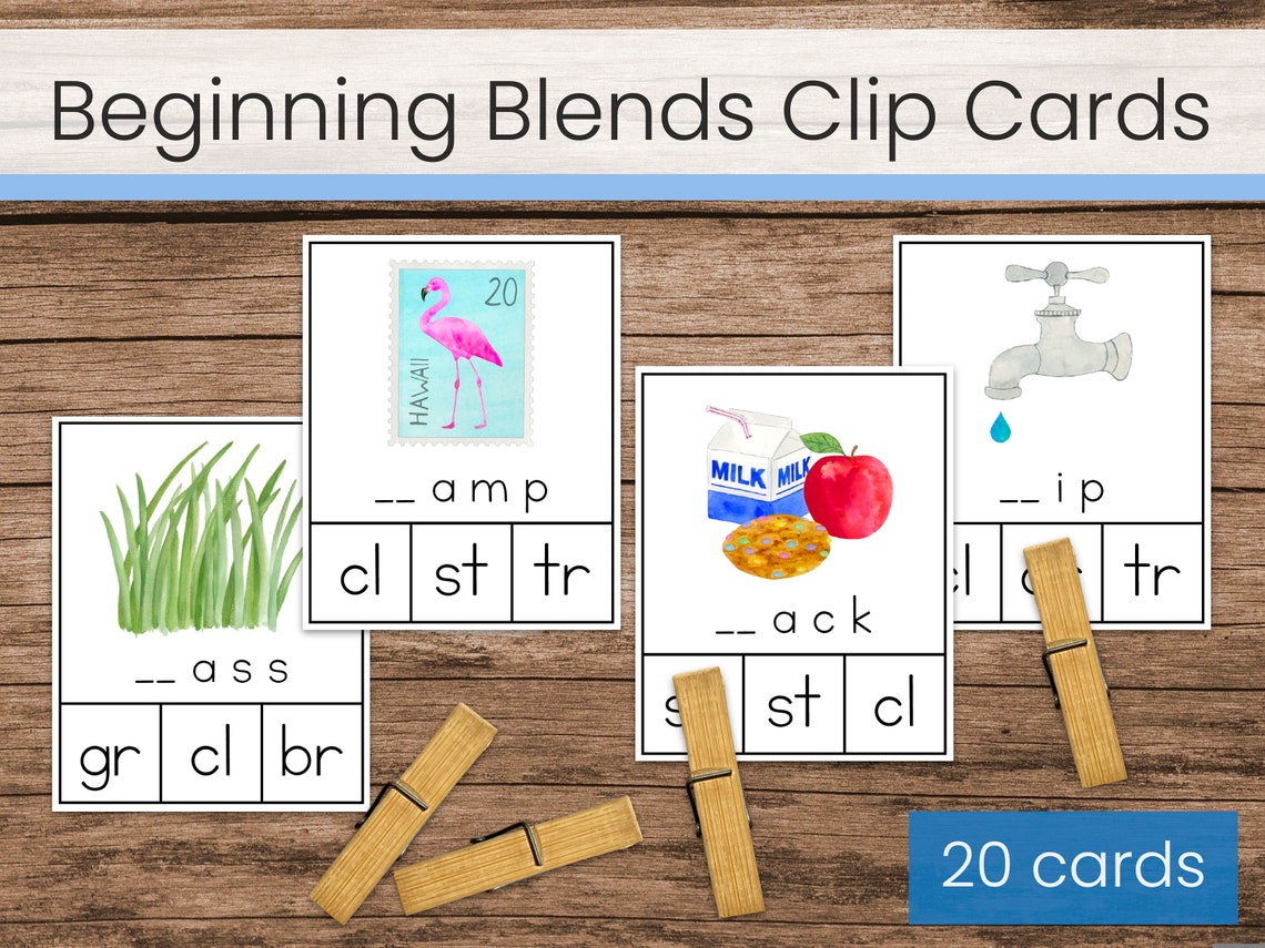 Beginning Consonant Blends Clip Cards (montessori Blue Series Printable ...