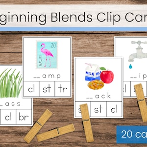 Beginning Consonant Blends Clip Cards (montessori Blue Series Printable ...