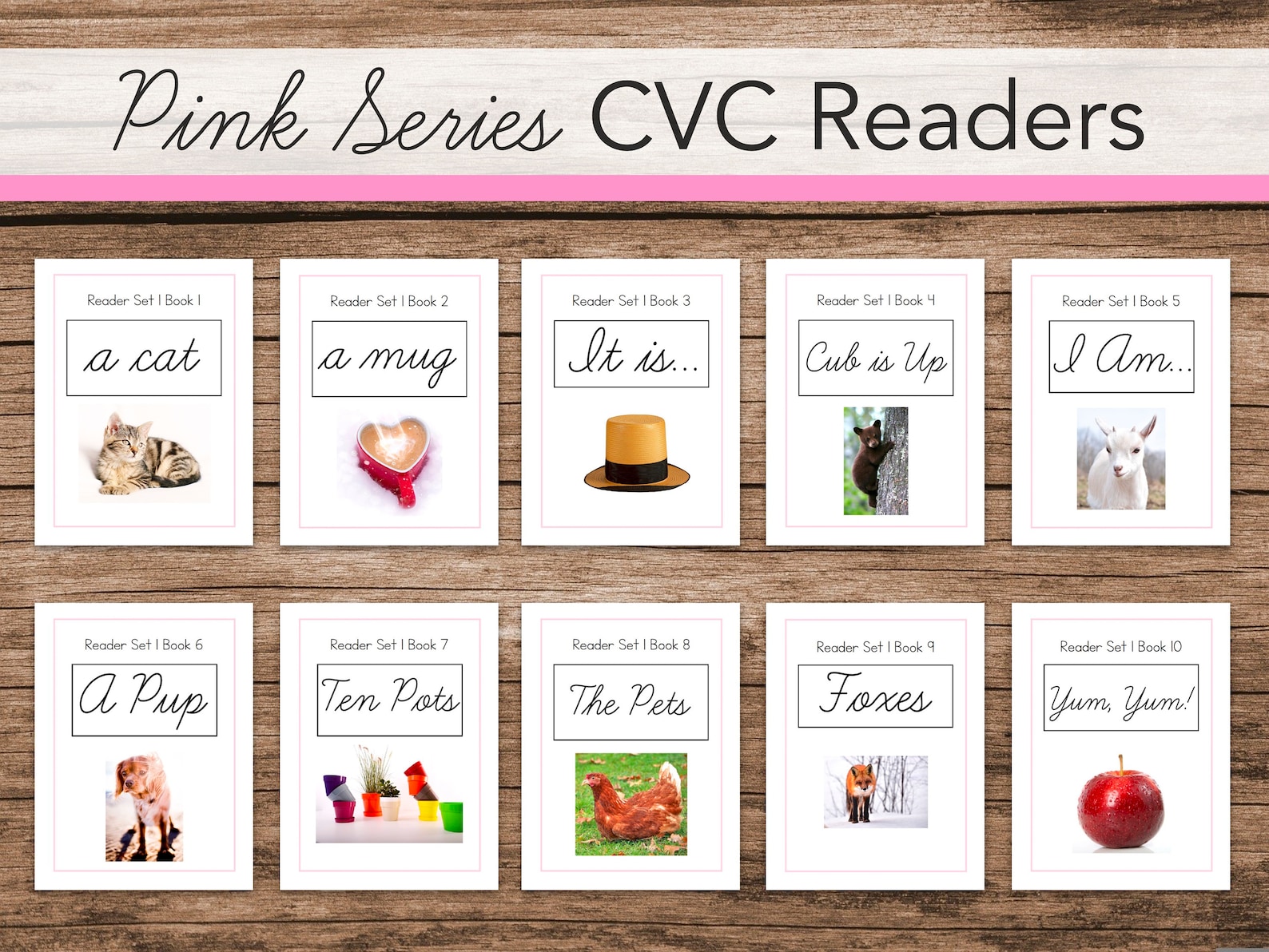 CURSIVE Pink Series Readers Bundle montessori CVC Reading Books - Etsy