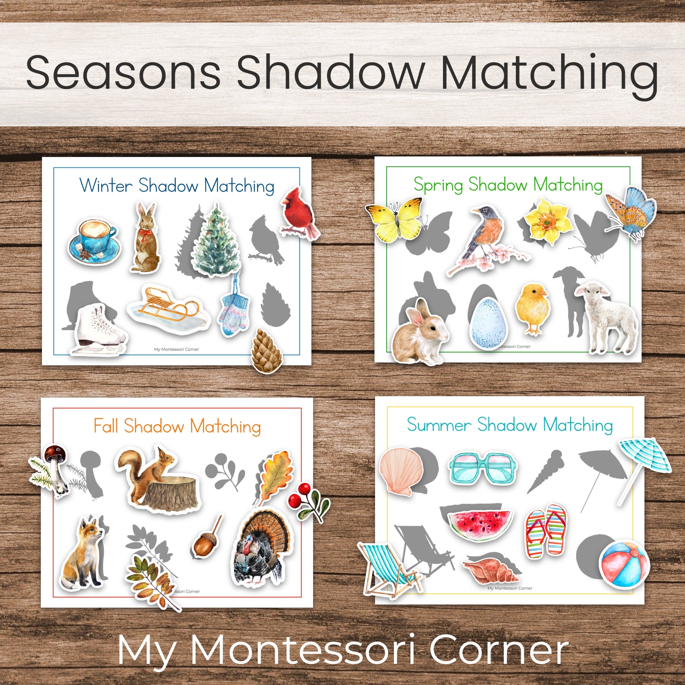 Seasons of the Year Shadow Matching and Sorting Mats (preschool ...