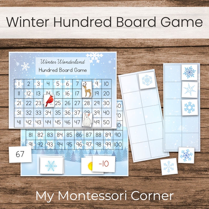 Montessori Math Printable Hundred Board Game: Winter Snowflake Theme - Etsy
