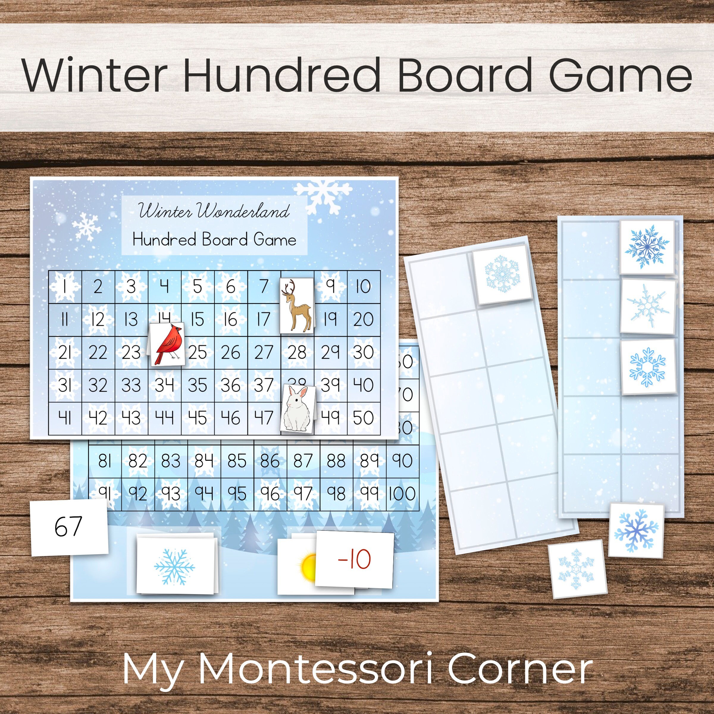 Montessori Math Printable Hundred Board Game: Winter Snowflake Theme - Etsy