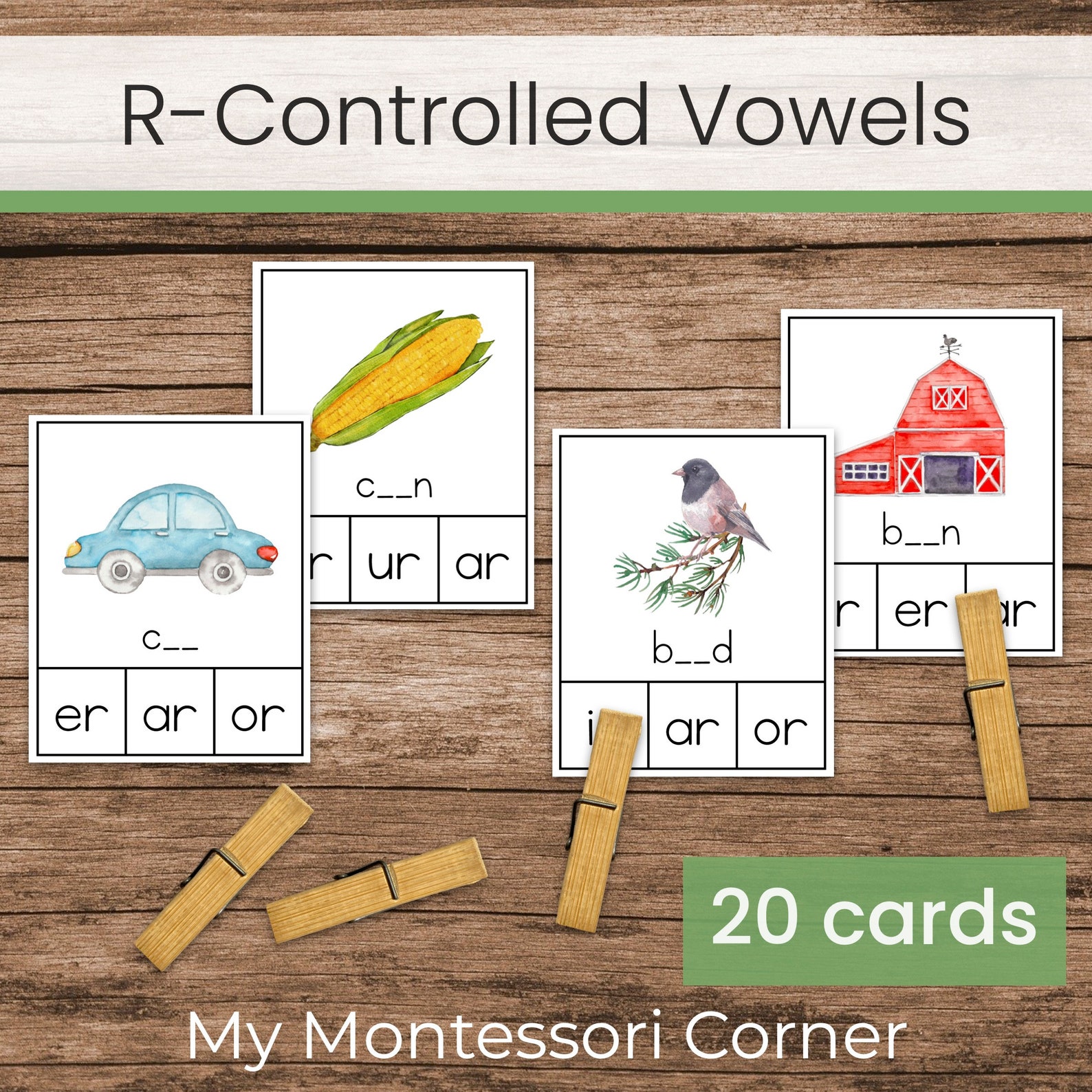 Montessori Phonics Clip Cards Bundle (pink, Blue and Green Series ...
