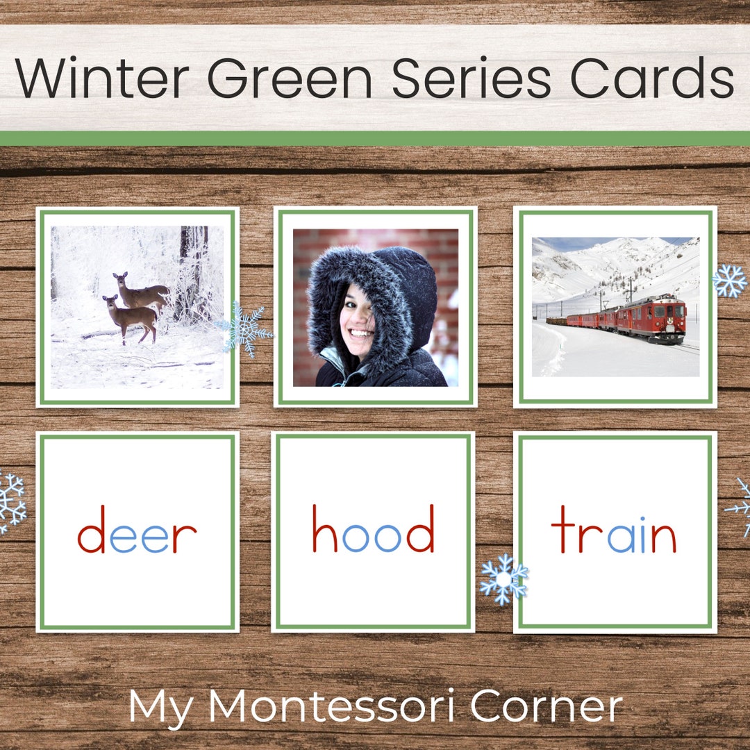 Winter Montessori Green Series Reading Cards (picture and Word Matching ...