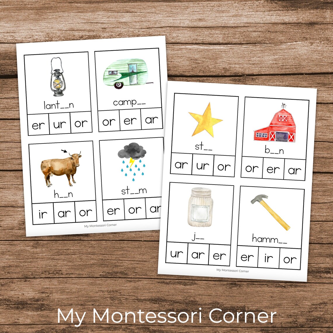 R-controlled Vowels Clip Cards (montessori Green Series Reading and ...
