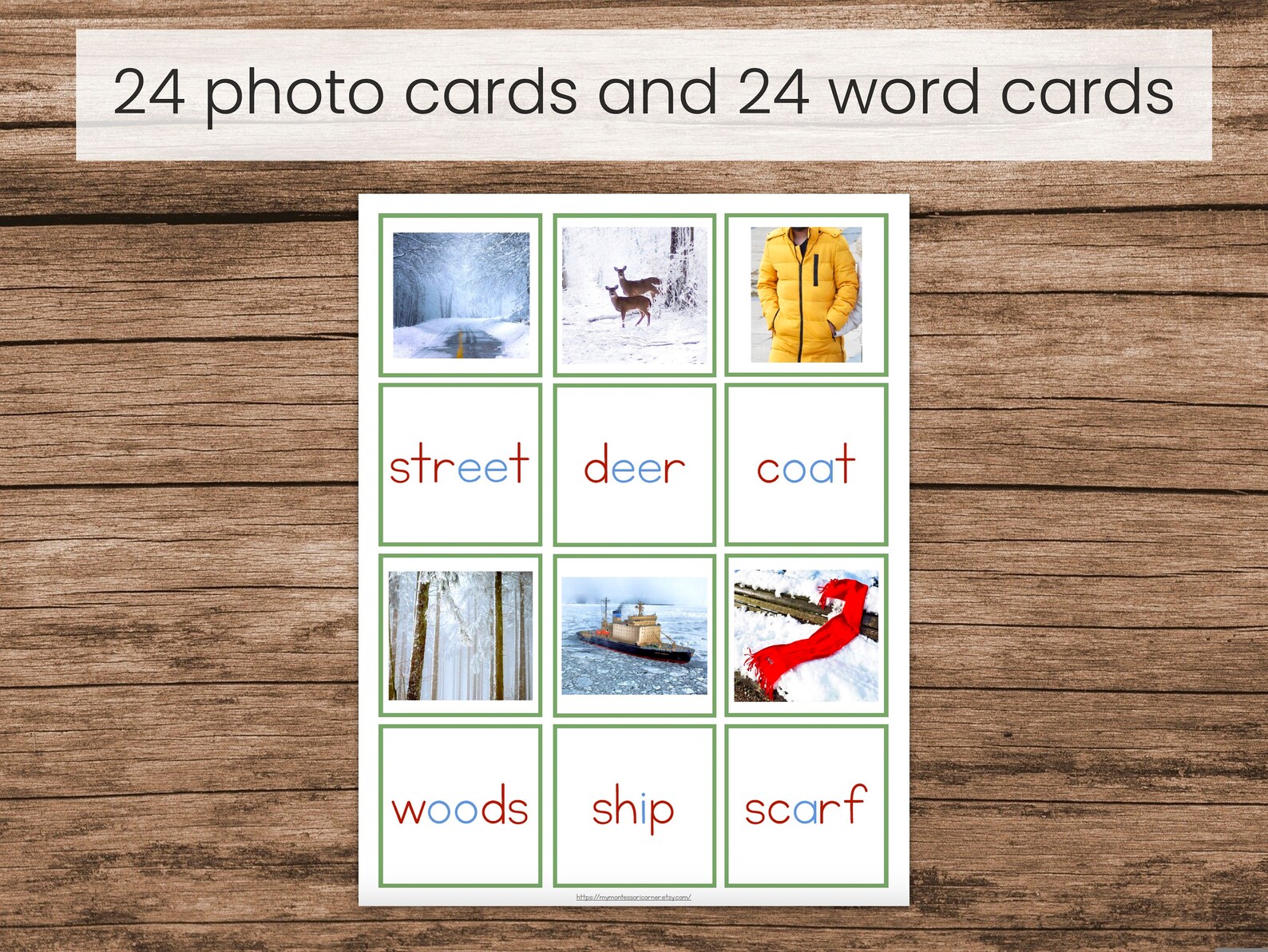 Winter Montessori Green Series Reading Cards (picture and Word Matching ...