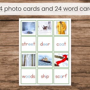 Winter Montessori Green Series Reading Cards (picture and Word Matching ...