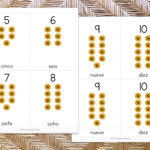 SPANISH Number Counting and Montessori 3 Part Cards, Fall Sunflower - Etsy