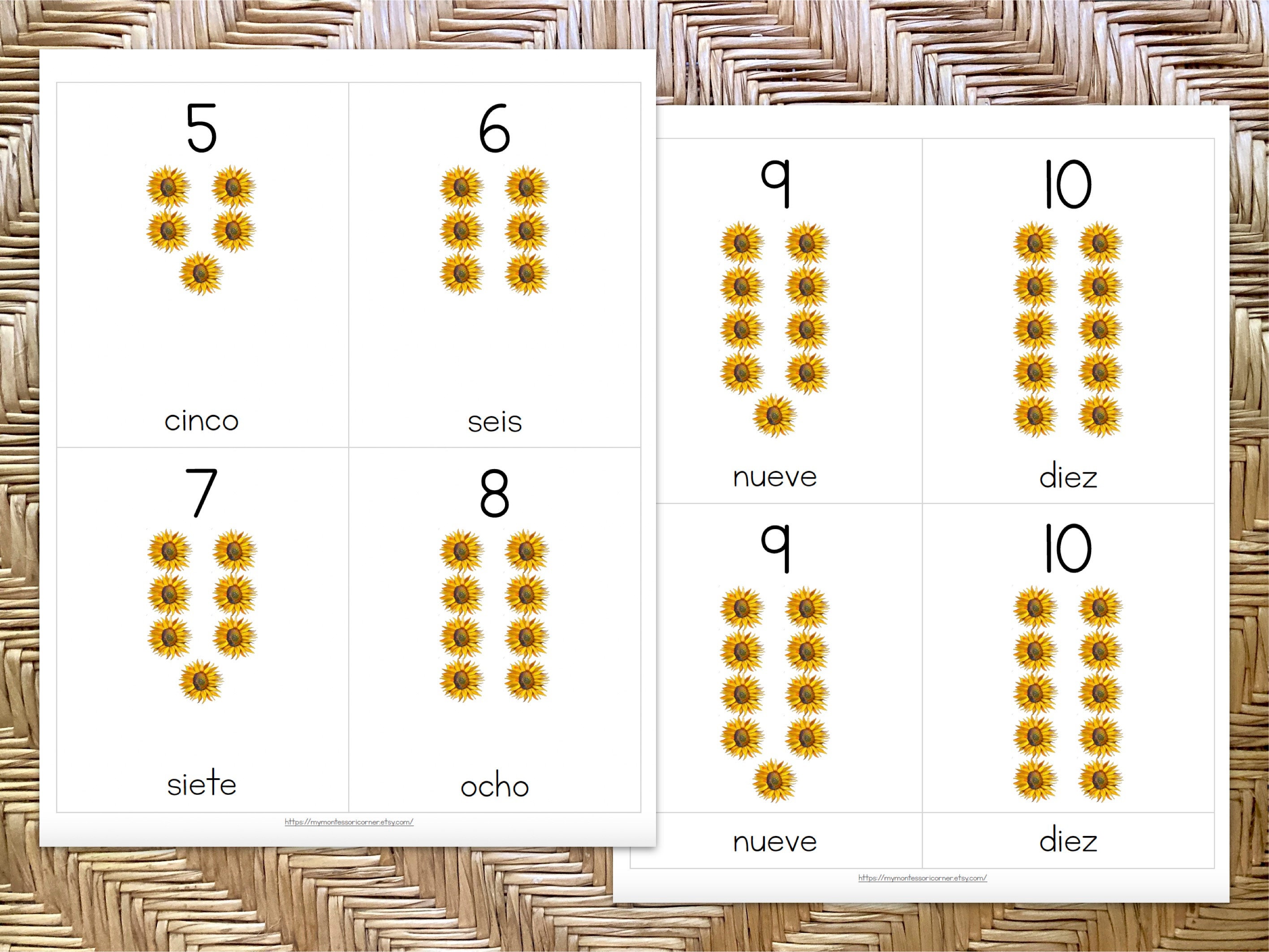 SPANISH Number Counting and Montessori 3 Part Cards, Fall Sunflower - Etsy