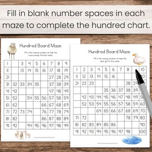 Hundred Chart Maze Worksheets, Nature Theme (montessori Math Printable ...