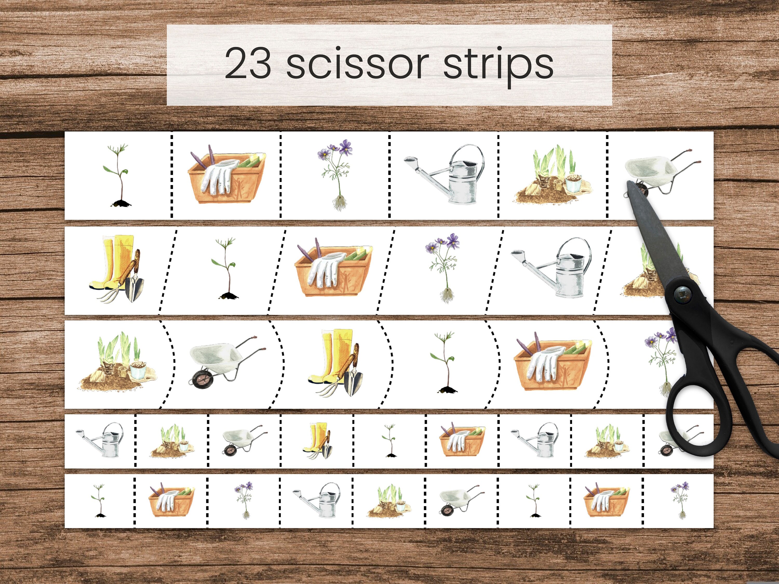 Gardening Scissors Practice Strips and Puzzles (preschool Fine Motor ...