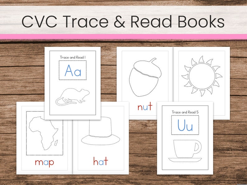 CVC Trace & Read Books montessori Pink Series Printable - Etsy