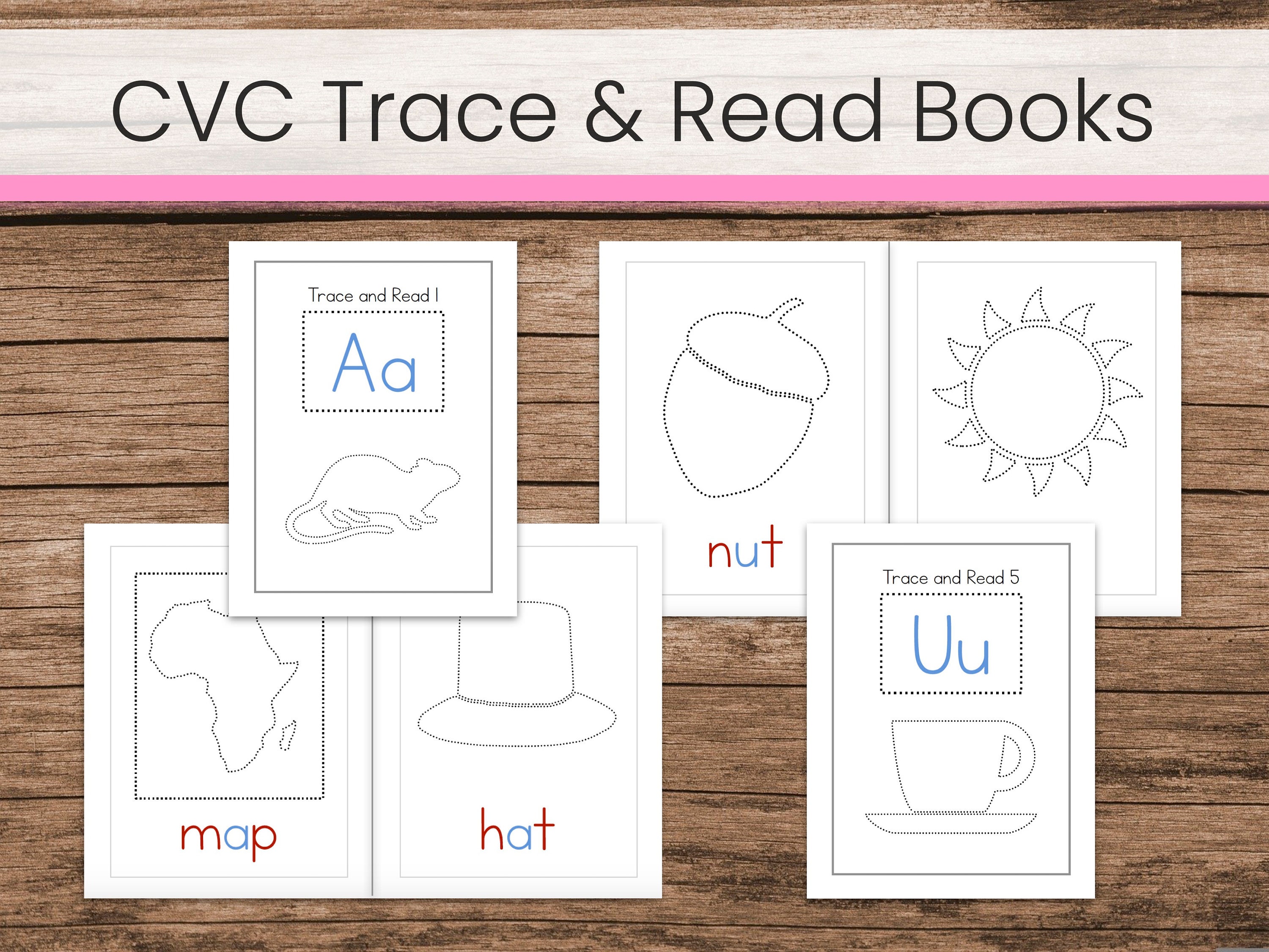 CVC Trace & Read Books montessori Pink Series Printable - Etsy