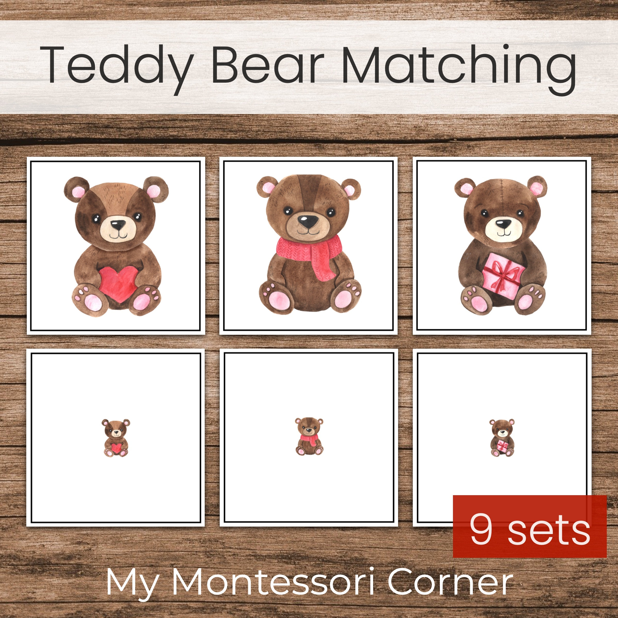 Teddy Bear Matching Cards Large to Small, Preschool Memory Game ...
