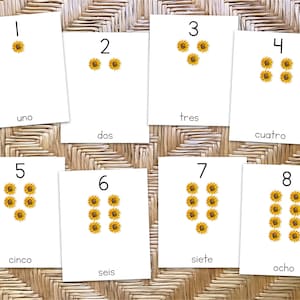 SPANISH Number Counting and Montessori 3 Part Cards, Fall Sunflower - Etsy