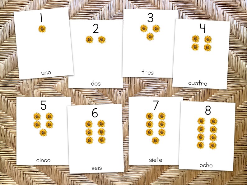 SPANISH Number Counting and Montessori 3 Part Cards, Fall Sunflower - Etsy