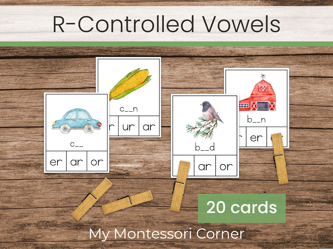 R-controlled Vowels Clip Cards (montessori Green Series Reading and ...
