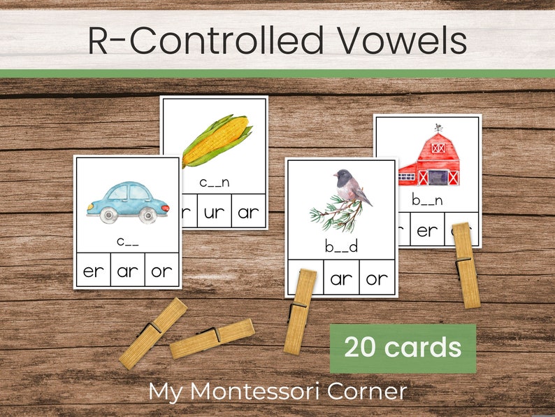 R-controlled Vowels Clip Cards (montessori Green Series Reading and ...