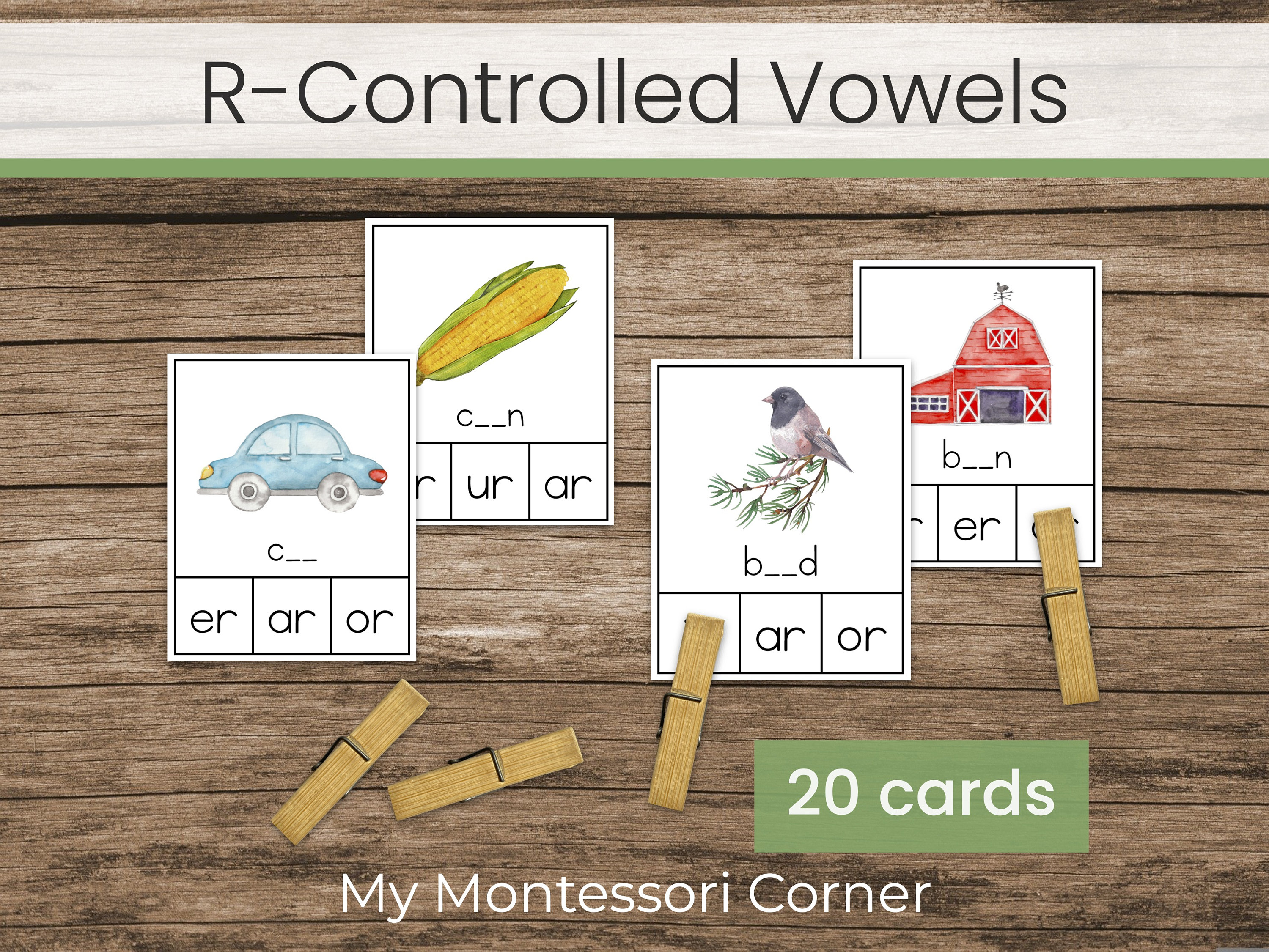 R-controlled Vowels Clip Cards (montessori Green Series Reading and ...