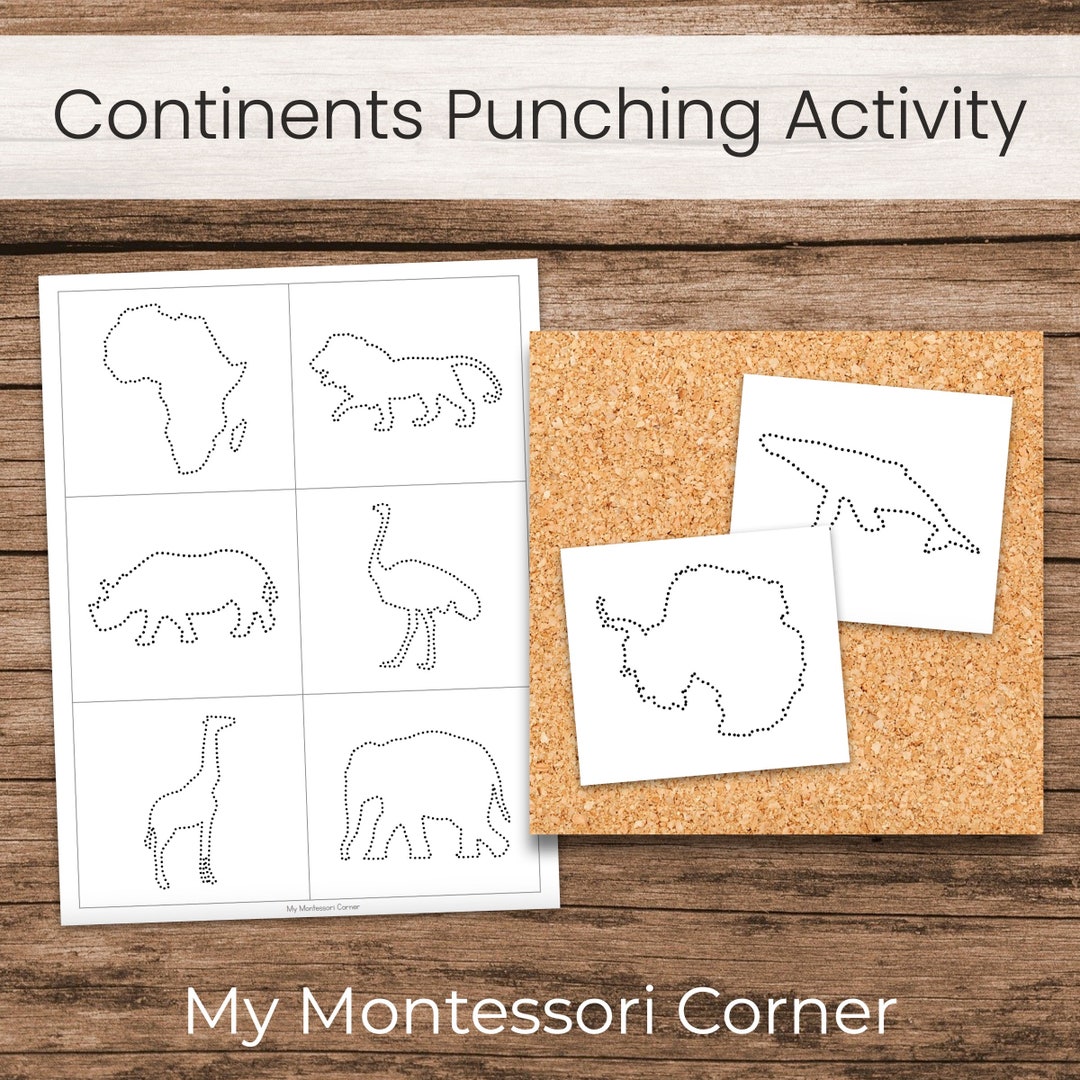 Animals of the Continents Punching or Tracing Activity (montessori Fine ...