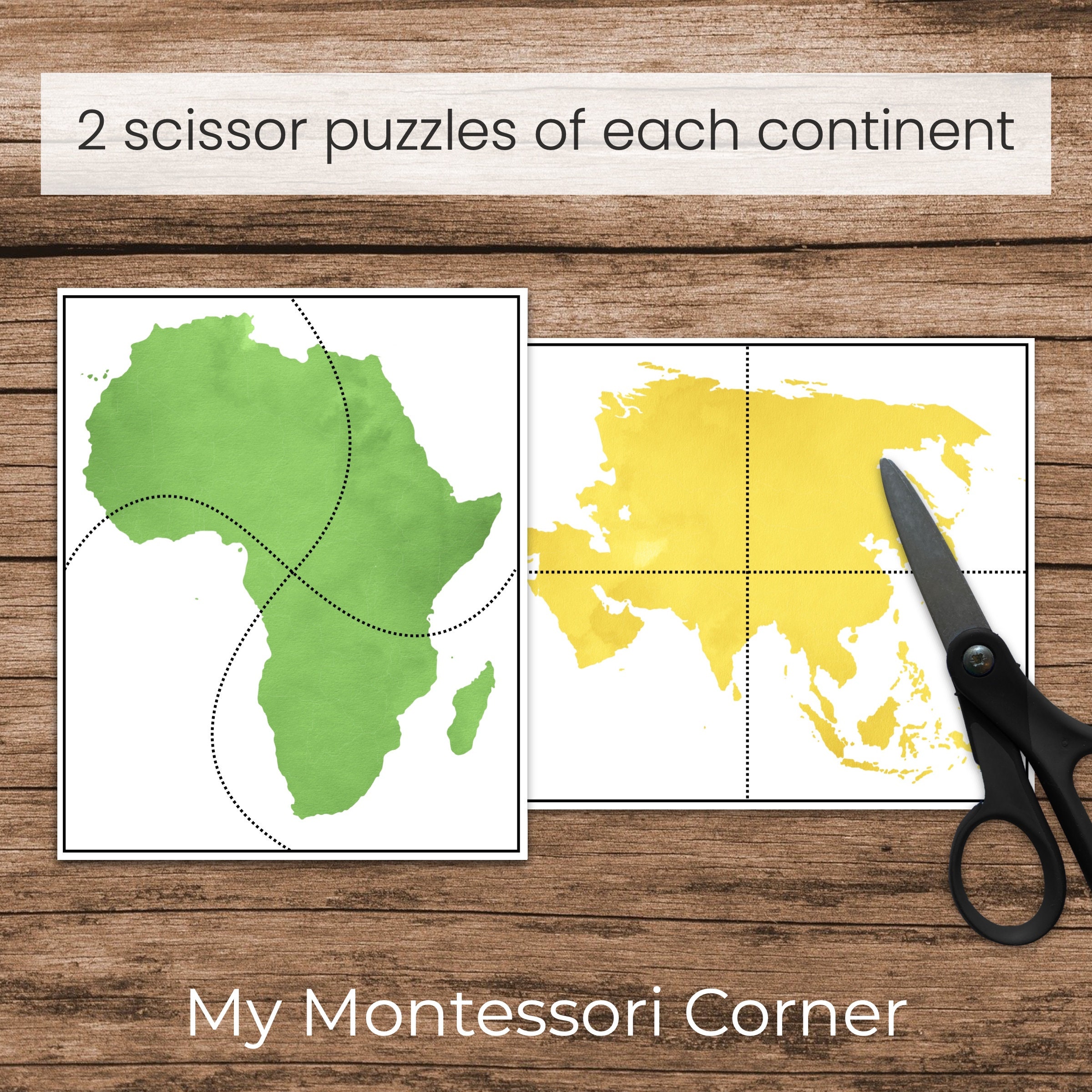 World Flags Scissors Strips and Continent Puzzles, Montessori Preschool ...