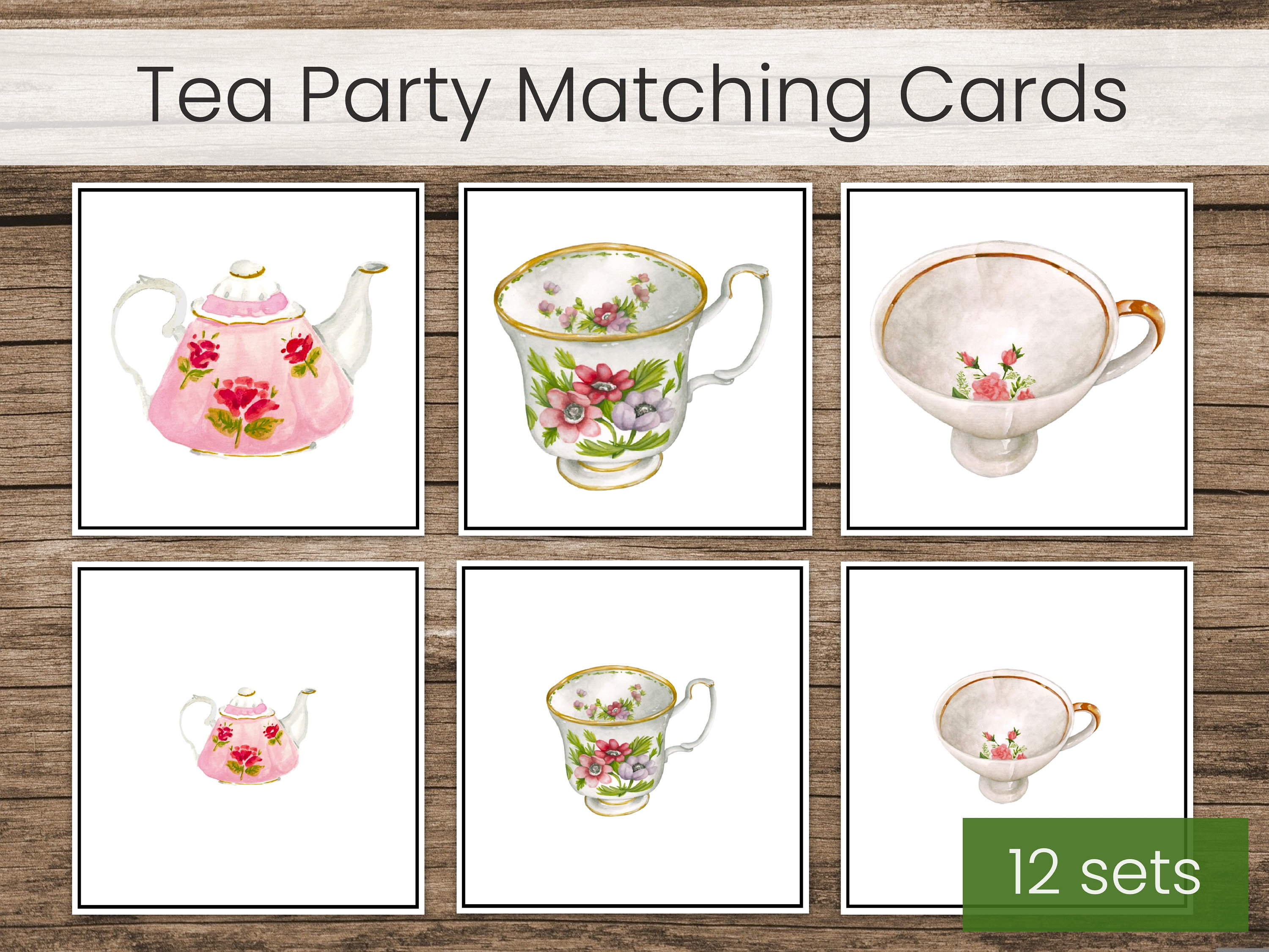 Tea Party Preschool Matching Cards and Memory Game Printable - Etsy