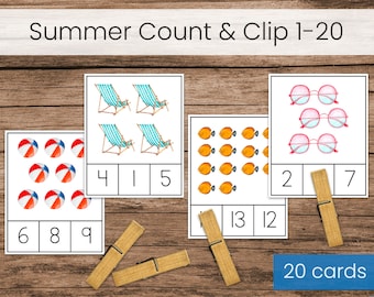 Summer Ocean Beach Count and Clip Cards, Number 1 20, Flashcards ...