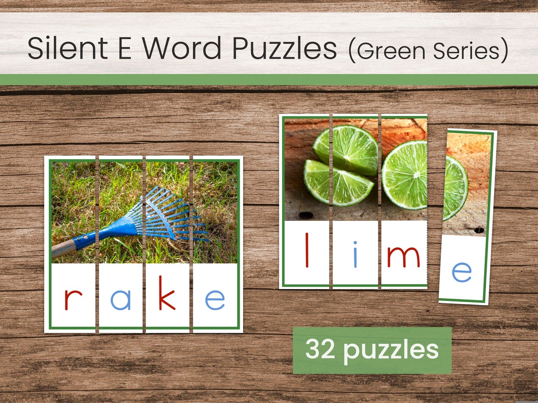 Silent E Picture Word Puzzles montessori Green Series Phonics - Etsy