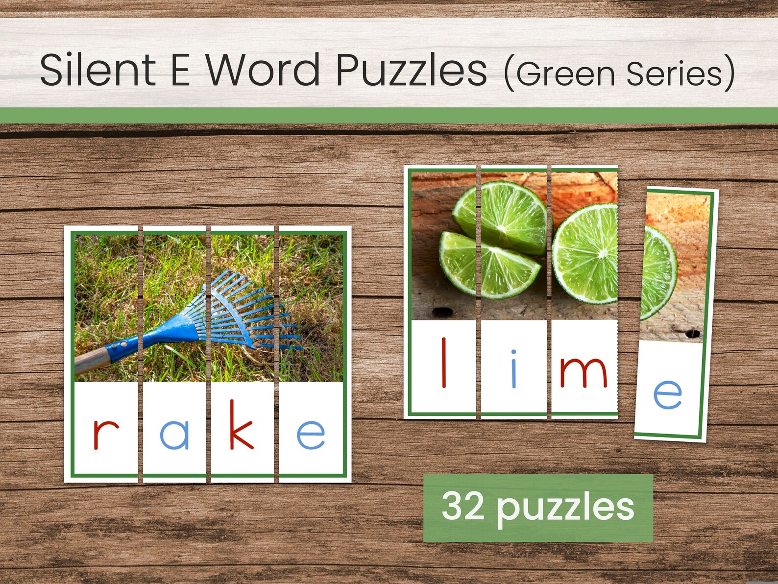 Silent E Picture Word Puzzles montessori Green Series Phonics - Etsy