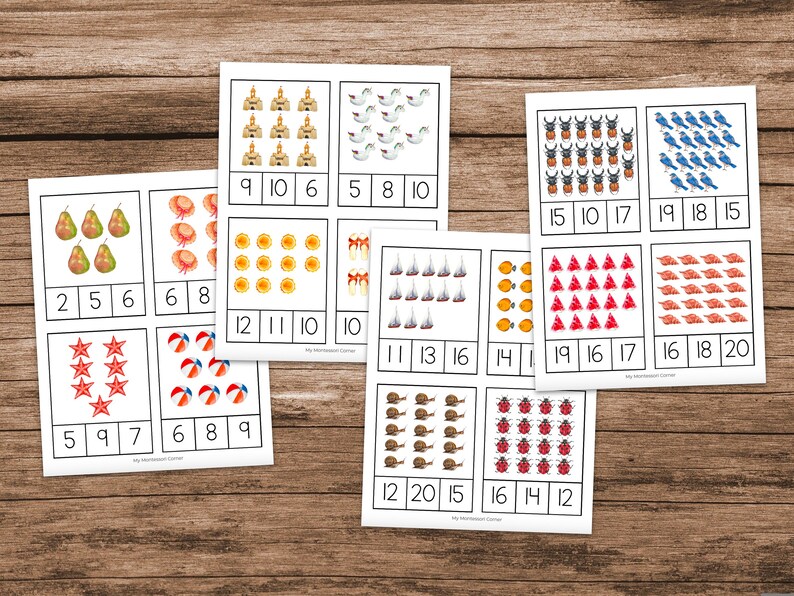 Summer Count and Clip Cards 1-20 (montessori Preschool Math Printable ...