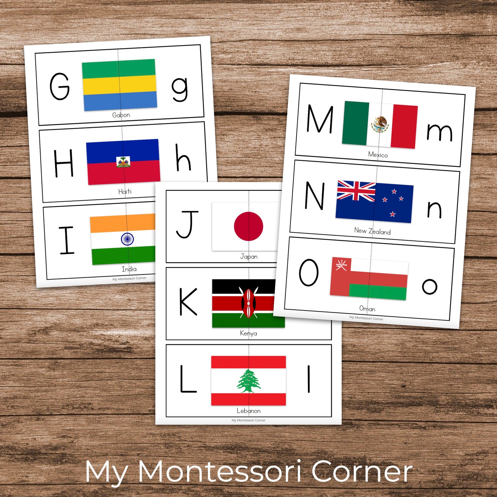 World Flags Alphabet Uppercase Lowercase Matching Puzzle Cards ...